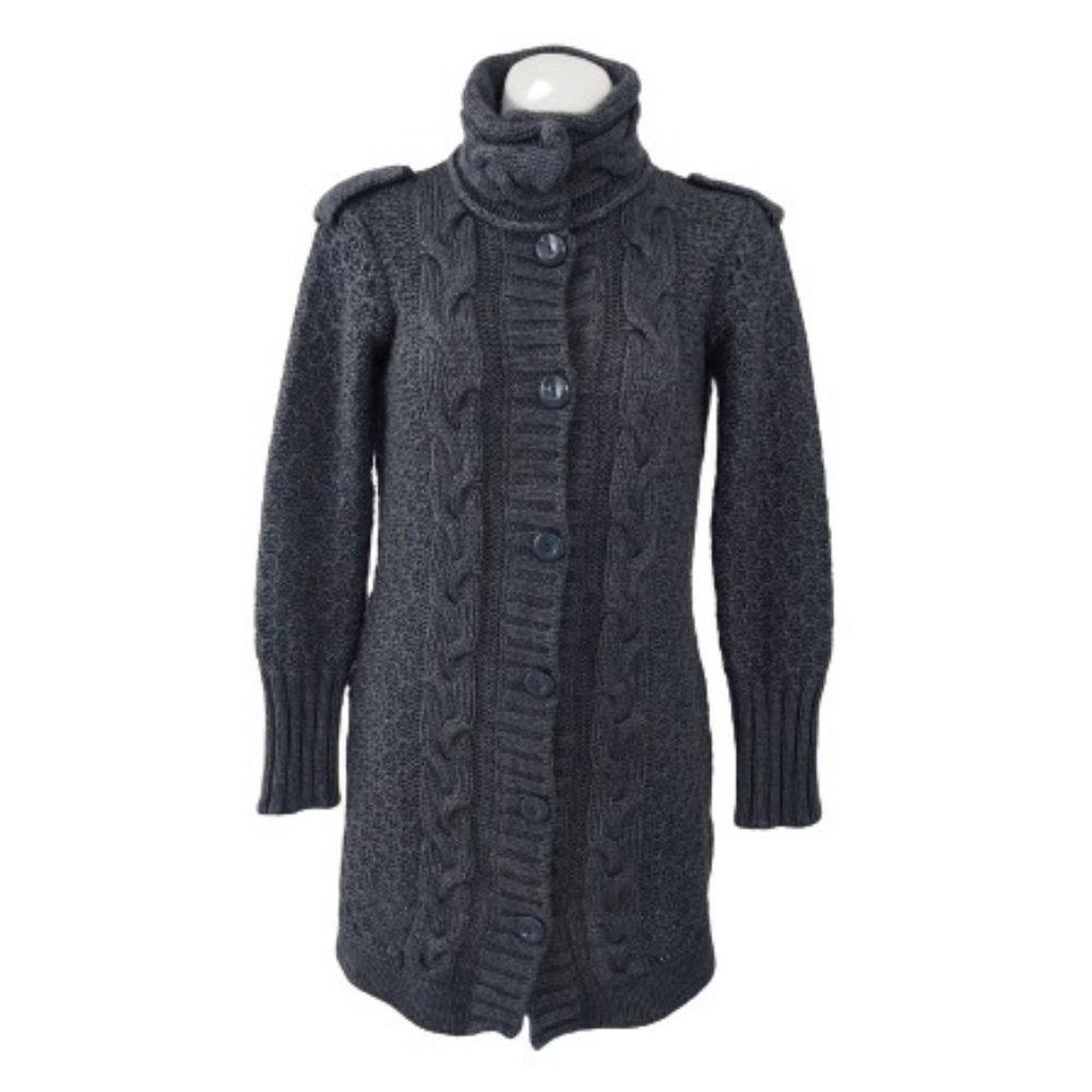 Cocogio Made in Italy Cable Knit Wool Blend Button-up… - Gem